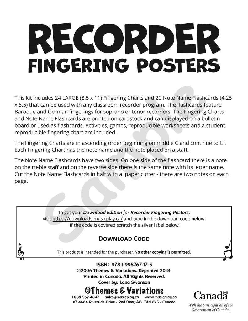 Recorder Fingering Posters | Themes & Variations - Musicplay